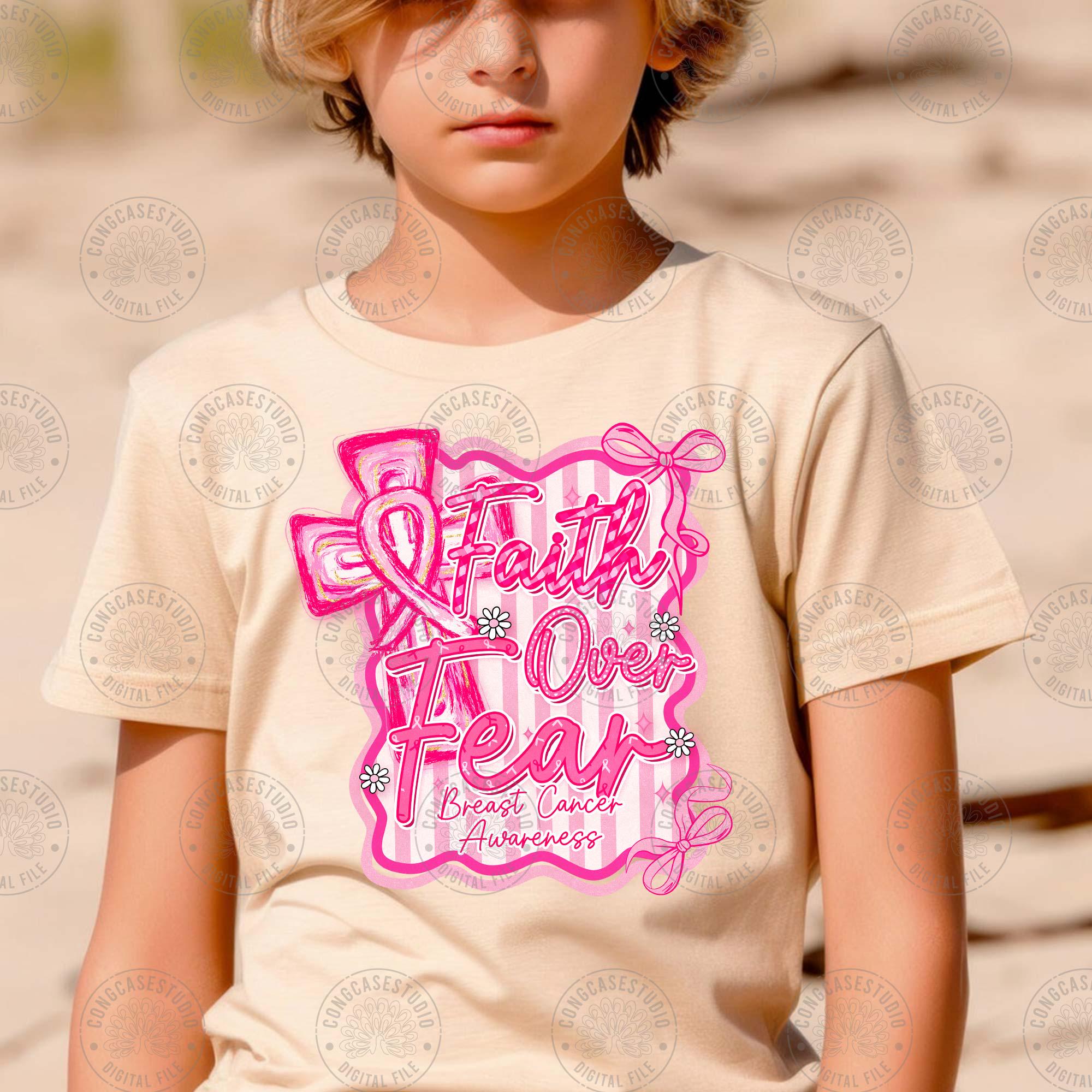 Preppy Breast Cancer Awareness PNG: Faith Over Fear Coquette Design ...