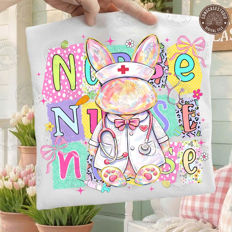 Easter Nurse PNG: Nurse Coquette Bow With Easter Bunny, Retro Happy ...