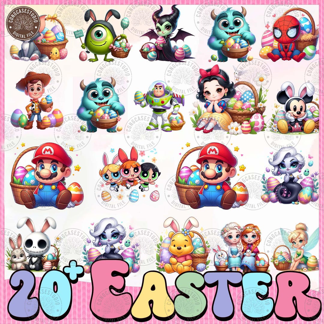 20 Cartoon Easter Character Png Bundle, Happy Easter Day Png, Funny ...