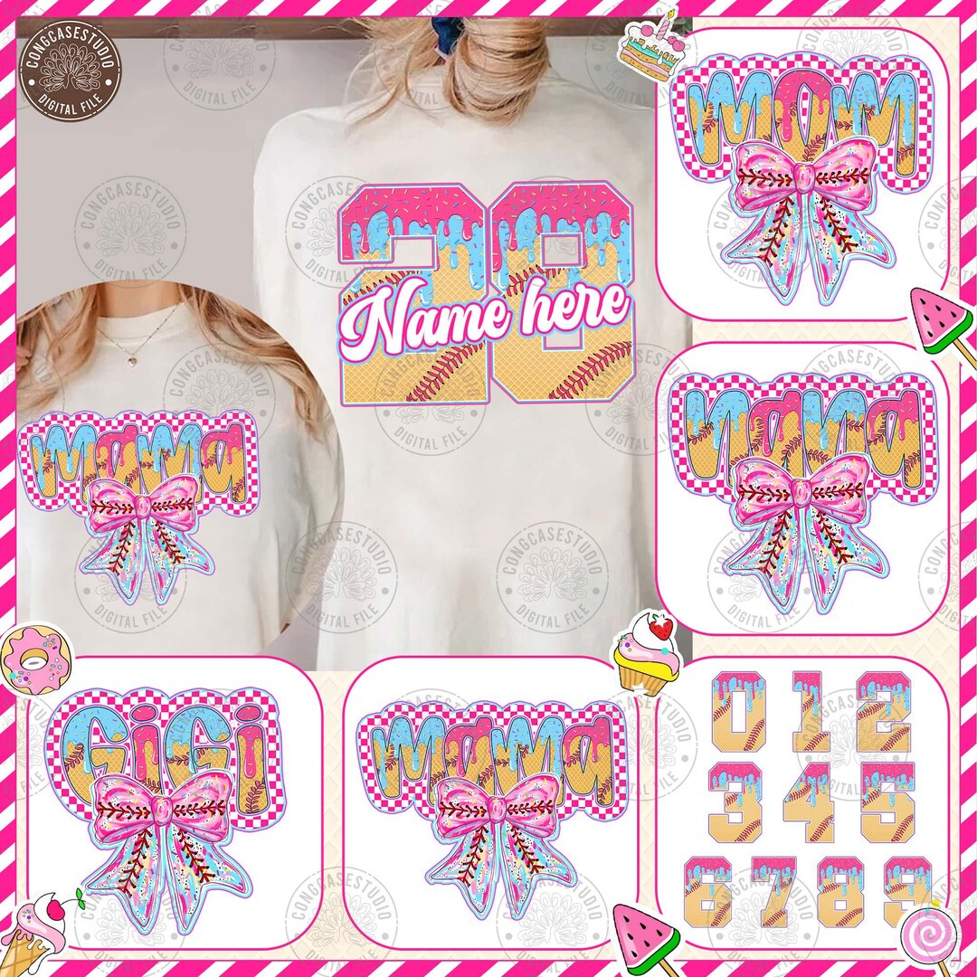 Custom Baseball Mama Drip Png Bundle, Baseball Ice Cream Drip Png, Mama ...