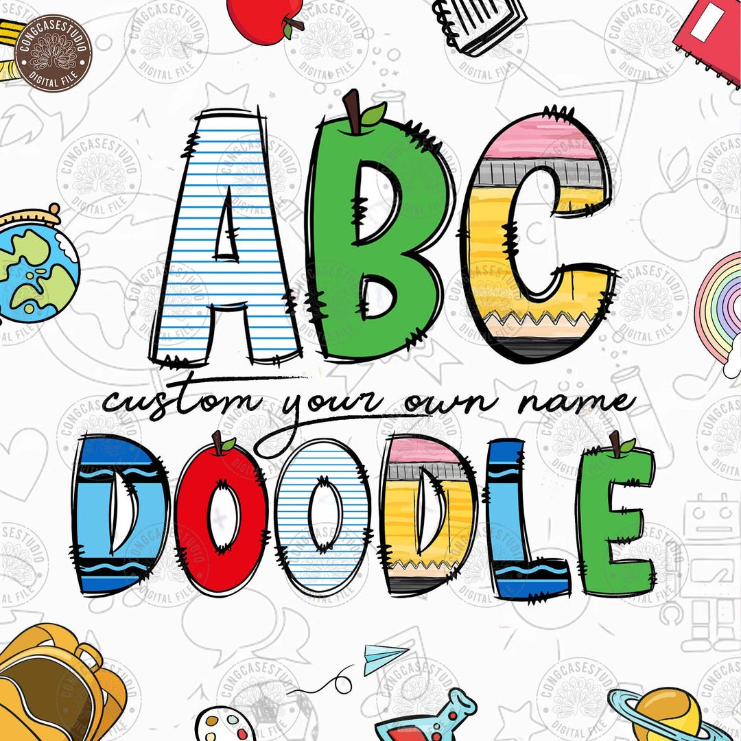 BUNDLE Back to School Doodle Letters Png, Back to School Png, Pencil ...