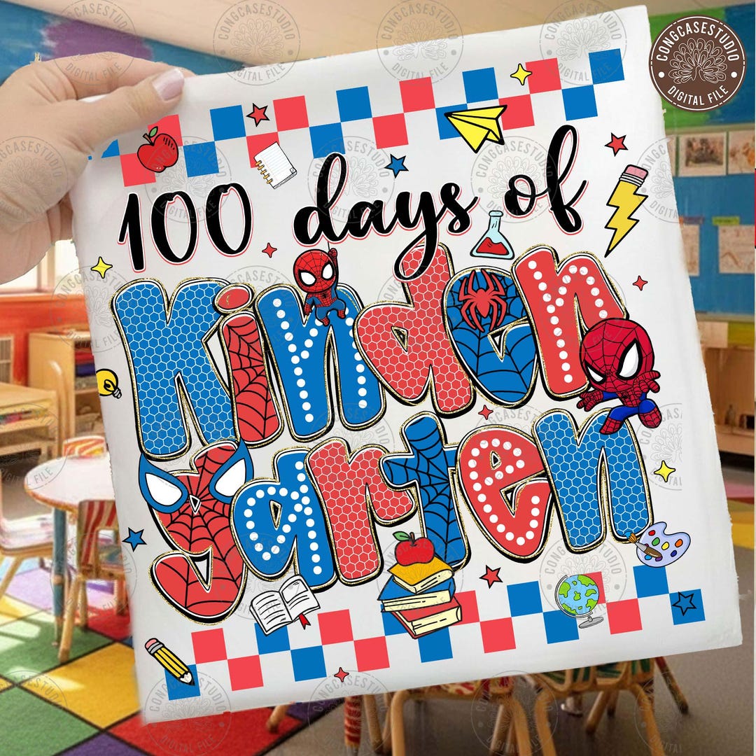 100th Day of Kindergarten PNG: Cute Superhero School Preppy Doodle Art ...