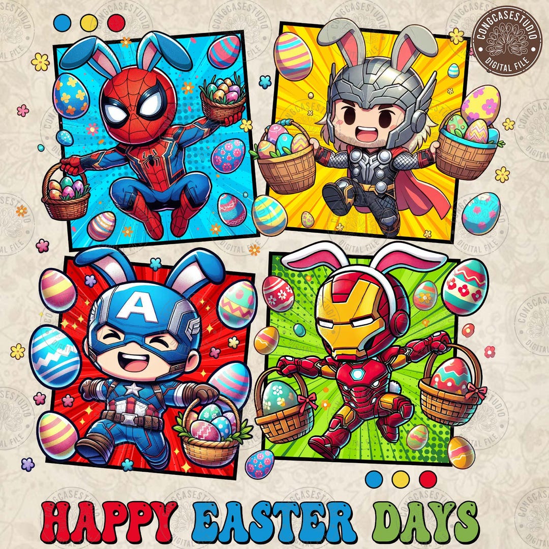 Cartoon Easter Png, Chibi Superhero Easter Cartoon Png, Happy Easter ...