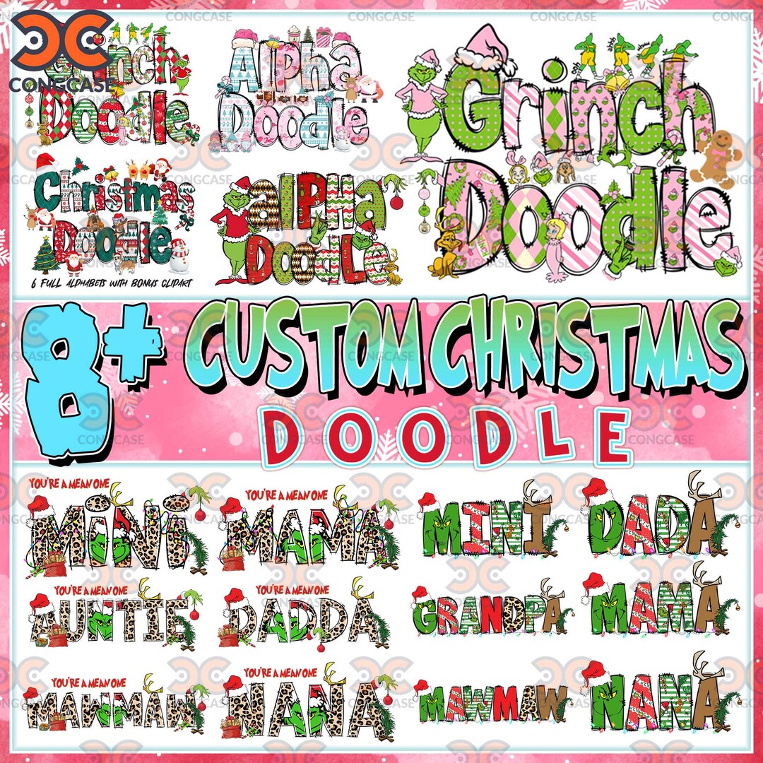 8 Christmas Alpha Doodle Png Bundle, Merry Xmas PNG, Custom Christmas ...