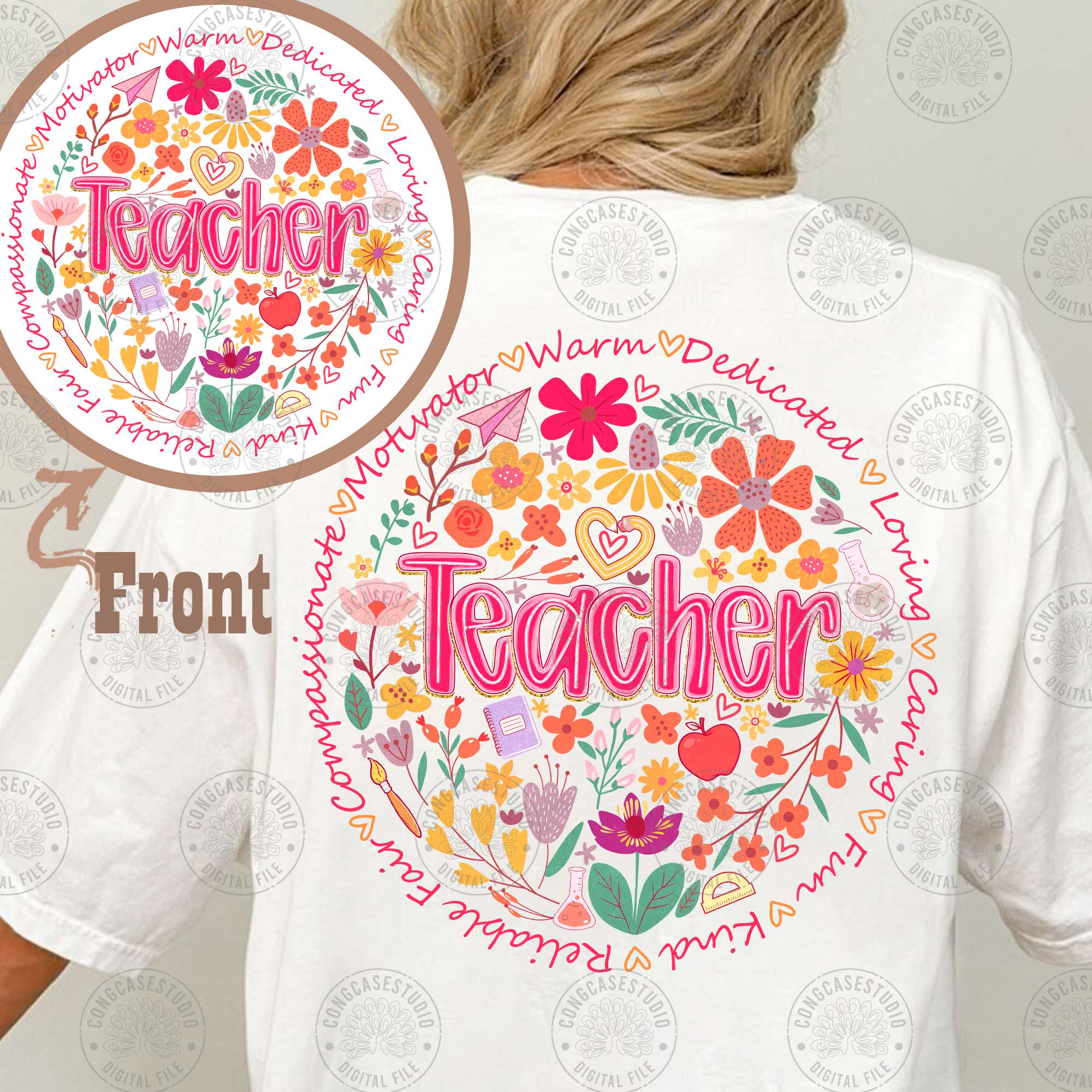 Retro Floral Teacher Png, Teacher Appreciation, Teacher Png Sublimation ...