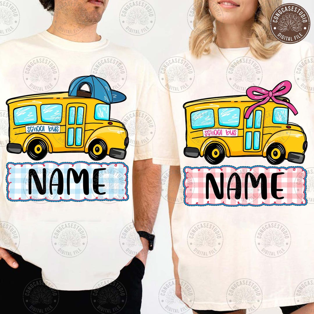 Preppy School Bus With Name and Bow Png, Back to School Png, Coquette ...