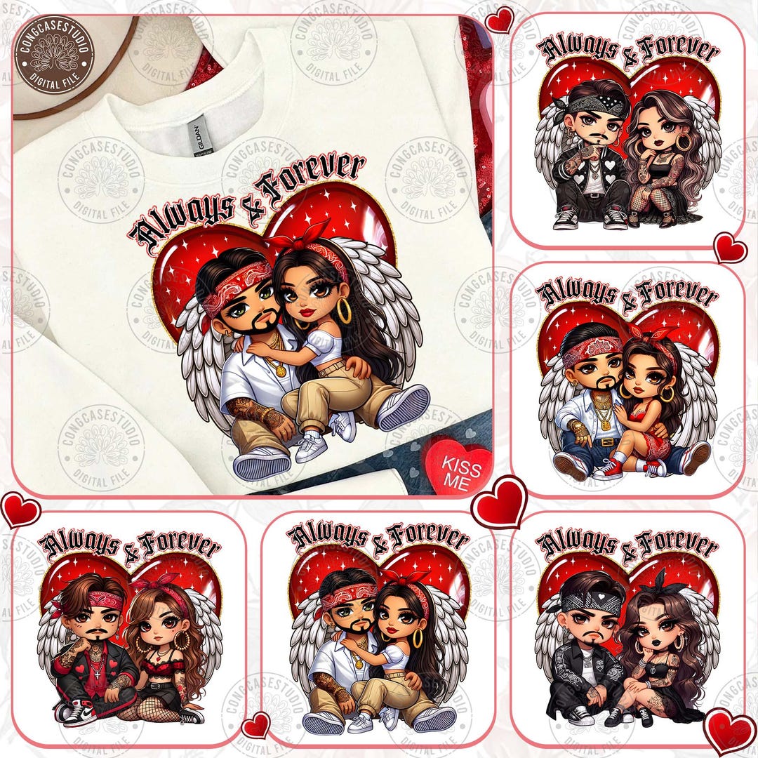 Chicano Valentine Chola Couple Png Bundle, Pink Chicana Valentine Png ...