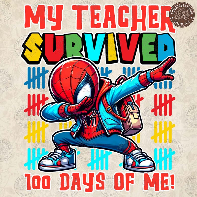 Spider Cartoon Character Png, My Teacher Survived 100 Days of Me Png ...