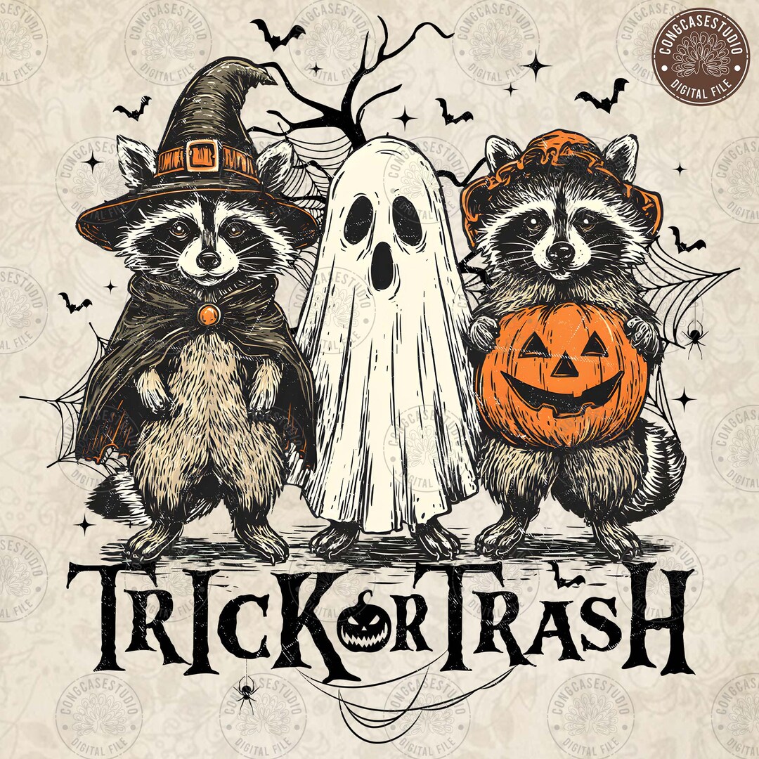 Halloween Ghost Racoon PNG: Trick or Treat Shirt Design, Digital ...
