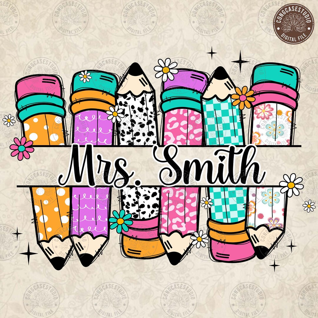 Preppy Pencil Teacher Name Custom Png, Back to School Teacher Shirt ...