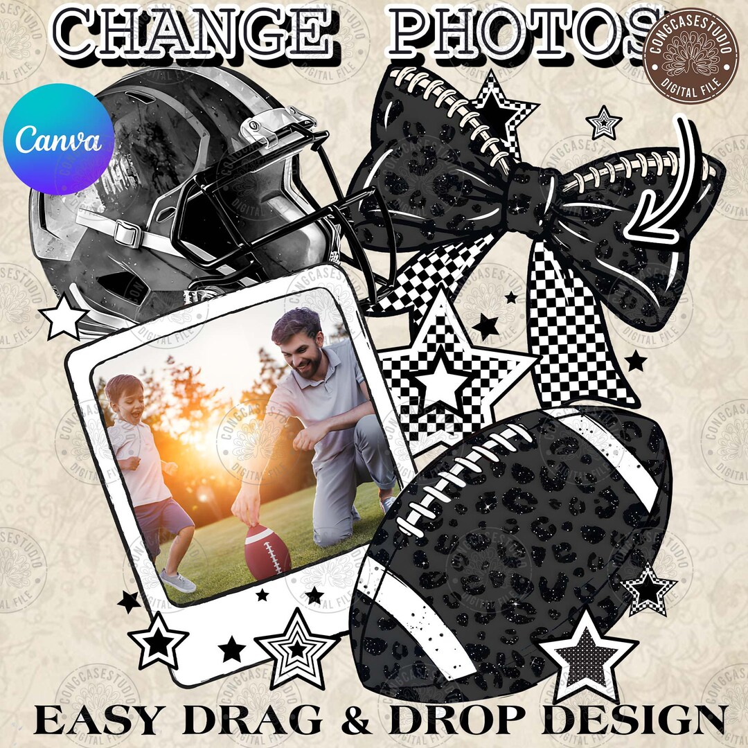 Checkered Star Football PNG: Canva Template, Football Mom Design ...