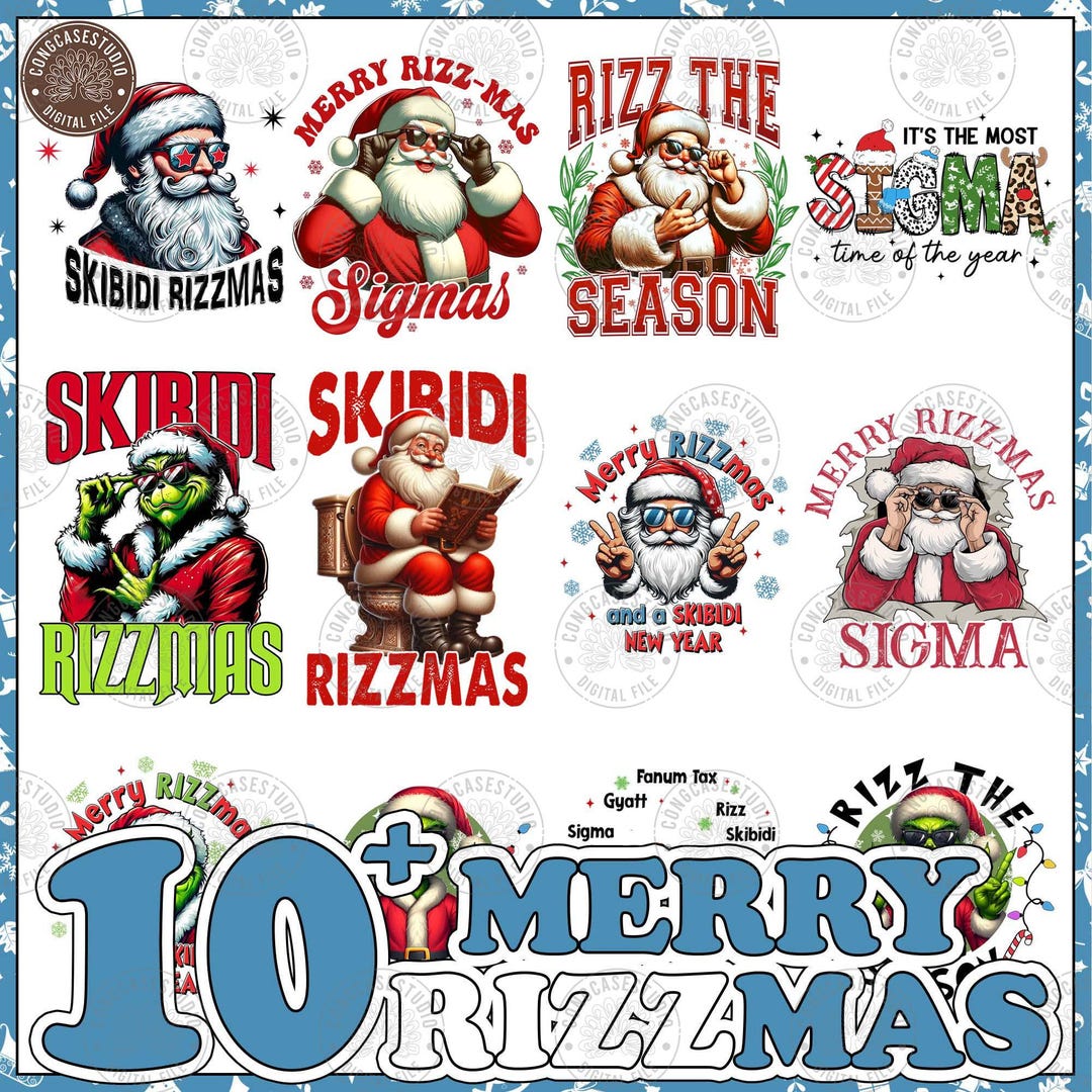 10 Funny Rizzler Santa Claus in Toilet Png Bundle, Skibidi Rizzmas Png ...