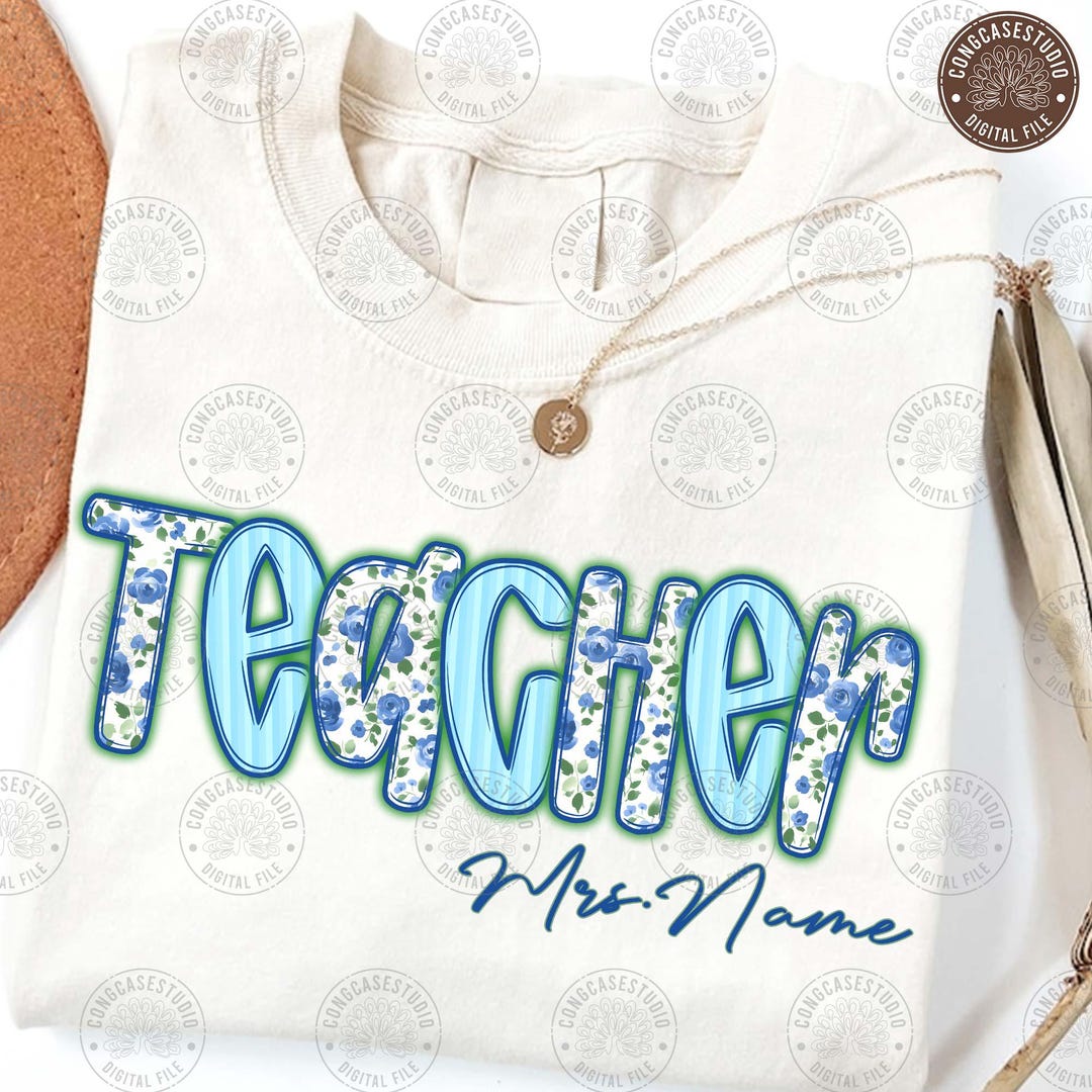 Preppy Teacher Floral Glitter Png,custom Boho Floral Teacher Png ...