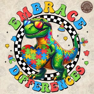 Embrace Differences Autism Dinosaur Png, T-rex Autism Png, Autism Png ...