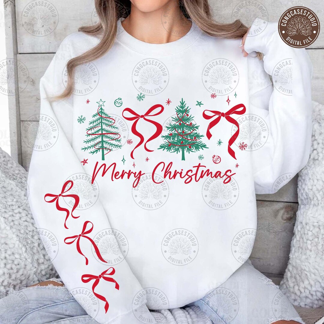 Merry Christmas Bow and Tree SVG: Retro Tree Shirt Design, Merry and ...