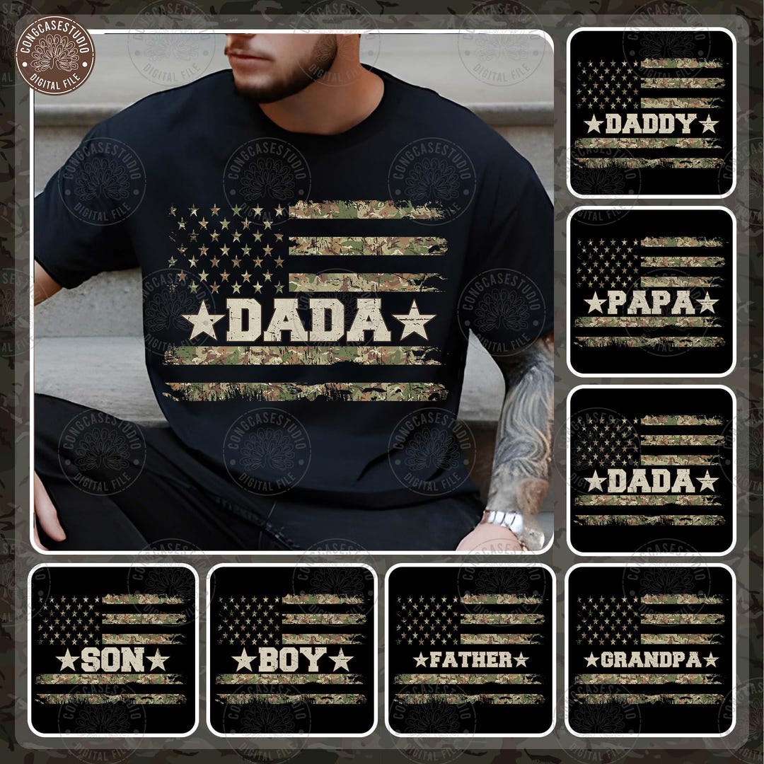 Camouflage Dad and Son Png, American Flag Png, Proud Veteran Png, Gift ...