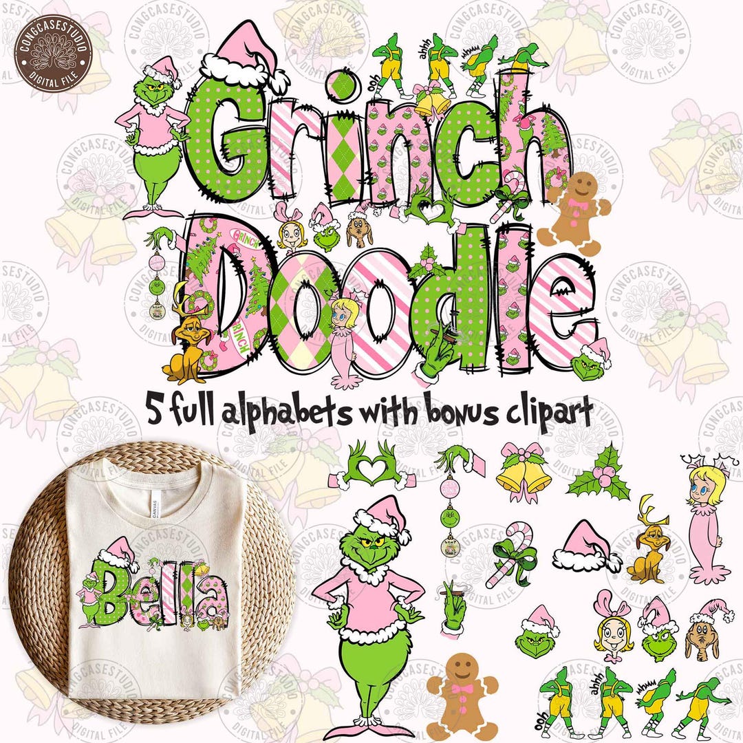 Pink Christmas Alpha Doodle Png, Funny Christmas PNG, Custom Christmas ...