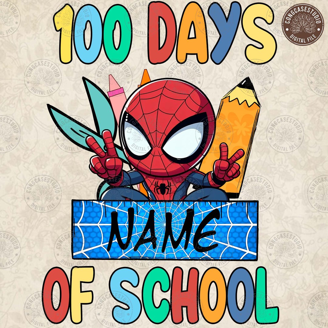 Personalized Cartoon Hero 100 Days of School PNG, Happy 100 Days of ...