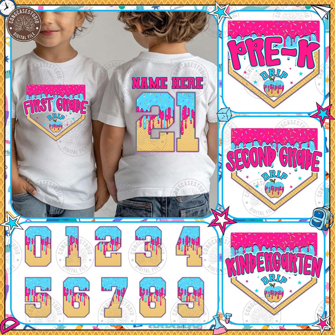 Custom Grade Ice Cream Drip Png Bundle, Apple Back to School Png, Boys ...