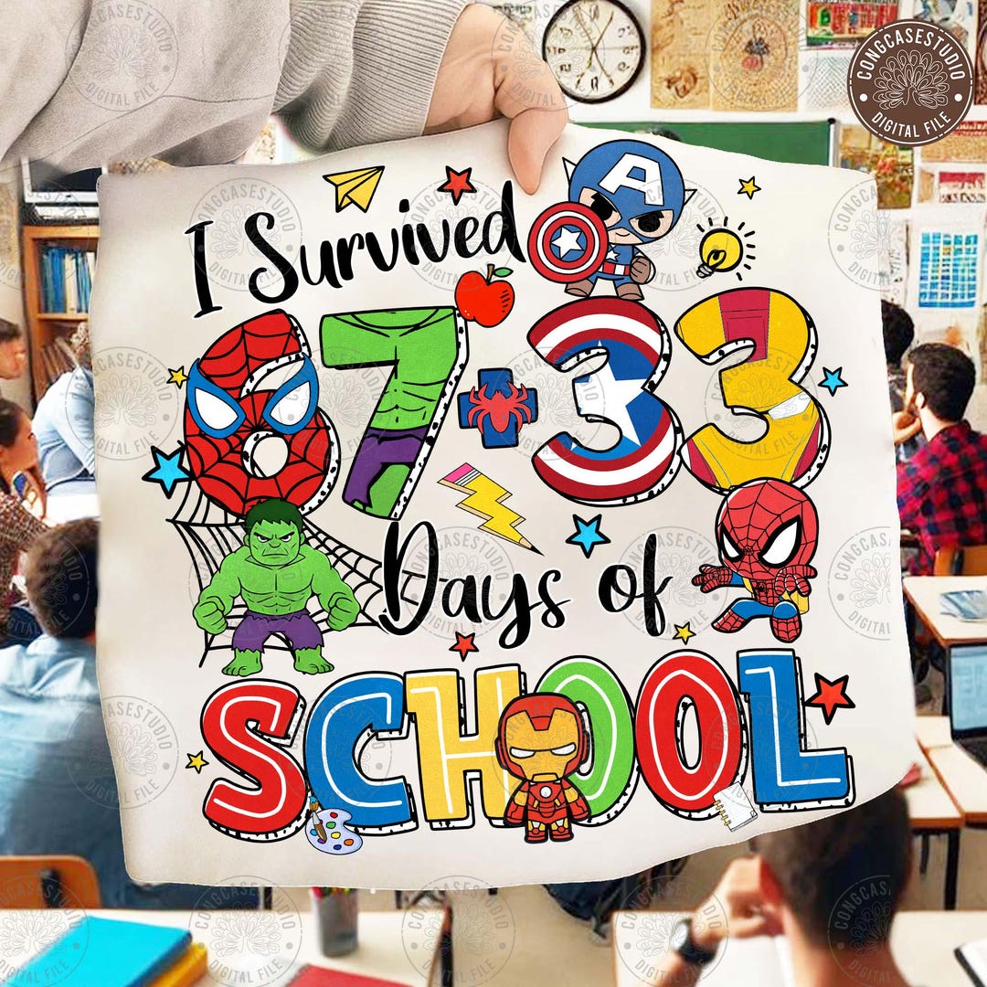 I Survived 67+33 Days of School PNG: 100 Days of School Cartoon Design ...
