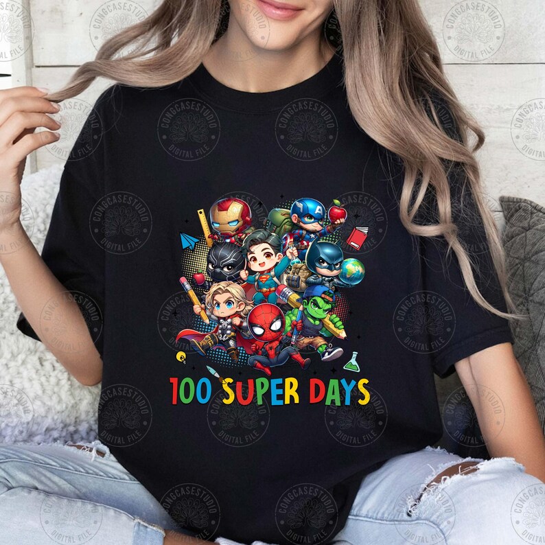 Superhero 100 Days of School Png, Cartoon School Png, 100 Super Days ...