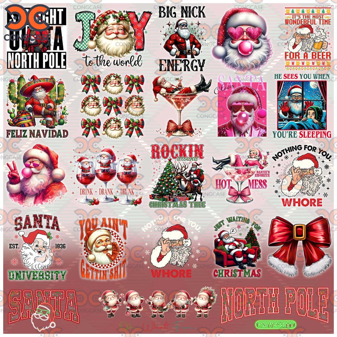20 Retro Christmas Santa Claus Png Bundle, Christmas Character Png ...