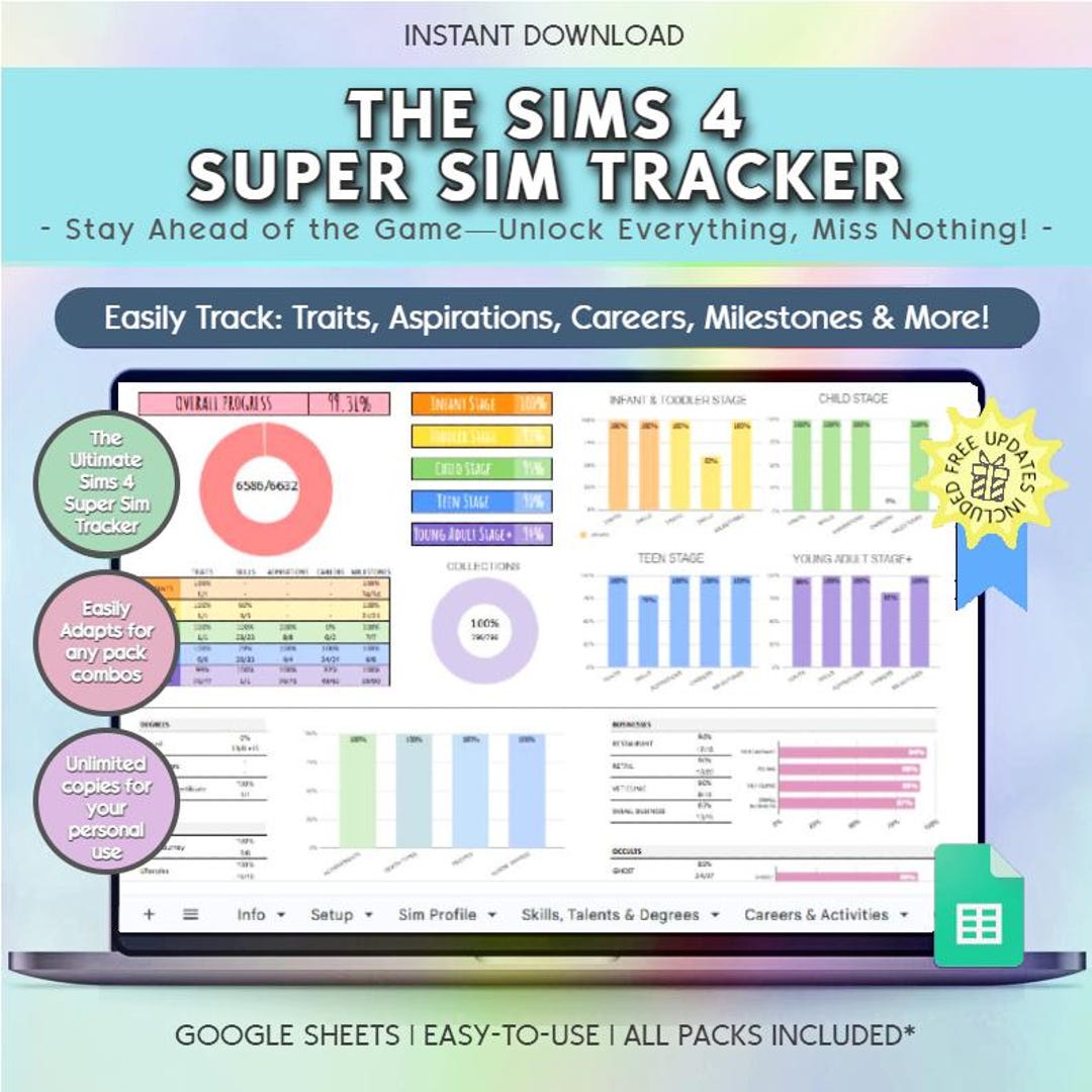 The Sims 4 Super Sim Challenge Tracker, Template, Spreadsheet, Digital ...