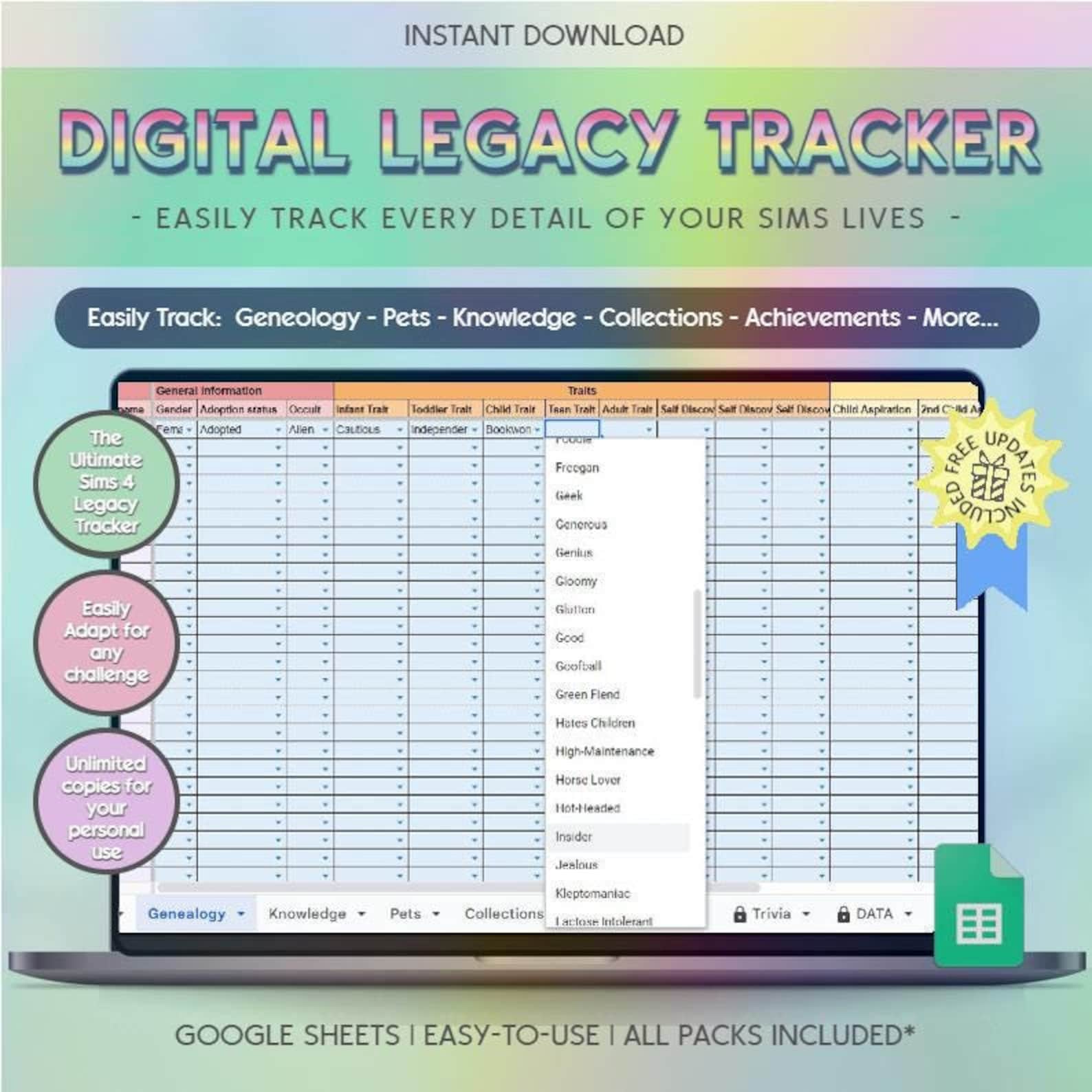 The Sims 4 Google Sheets Tracker, Legacy Challenge, Template ...