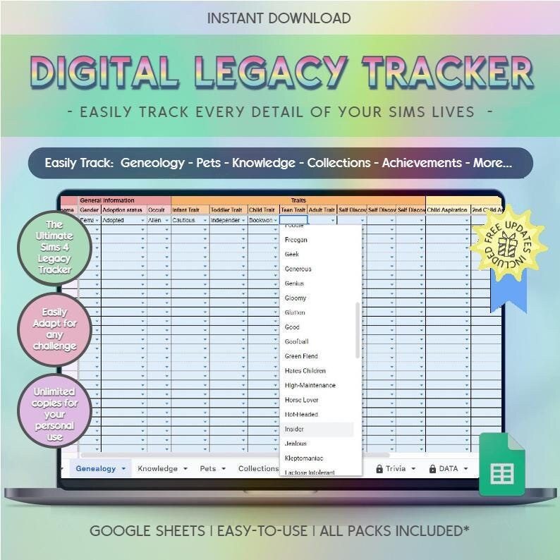 The Sims 4 Google Sheets Tracker, Legacy Challenge, Template ...