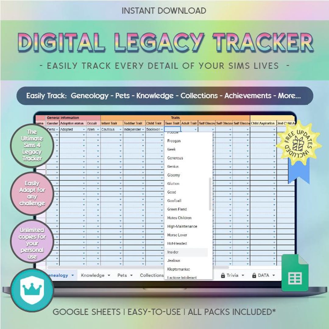 The Sims 4 Google Sheets Tracker, Legacy Challenge, Template ...