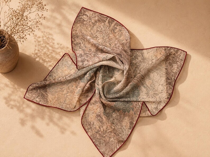 Botanical Mulberry Silk Scarf, Lightweight French Floral Neck Scarf ...