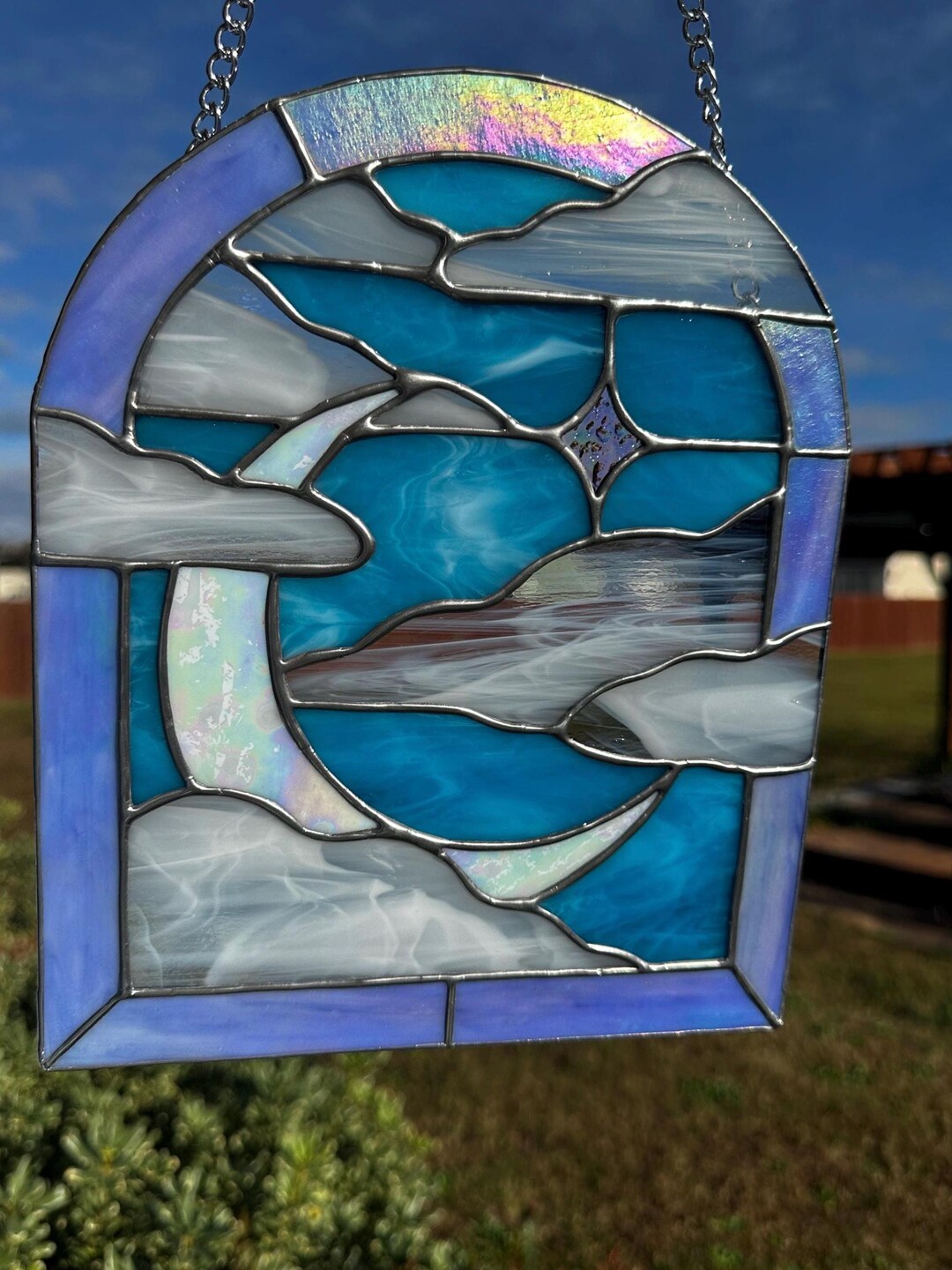 Stained Glass Moon, Clouds & Star in the Window Panel - Etsy