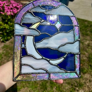 Stained Glass Moon, Clouds & Star in the Window Panel - Etsy