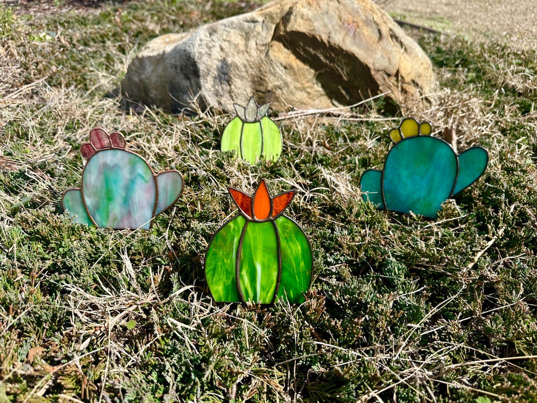 Stained Glass Cactus Garden Stake - Etsy
