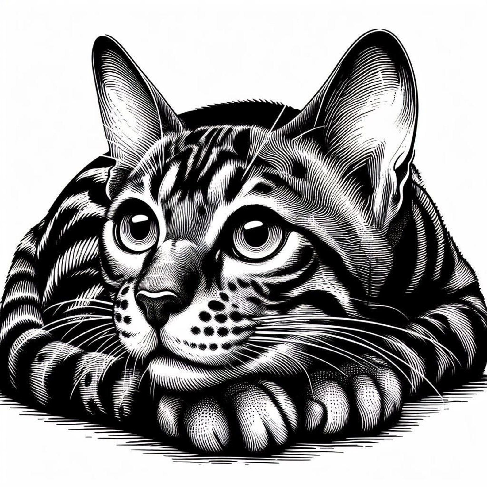 Portrait Drawing of a Bengal Cat With Intricate Fur Patterns - Digital ...