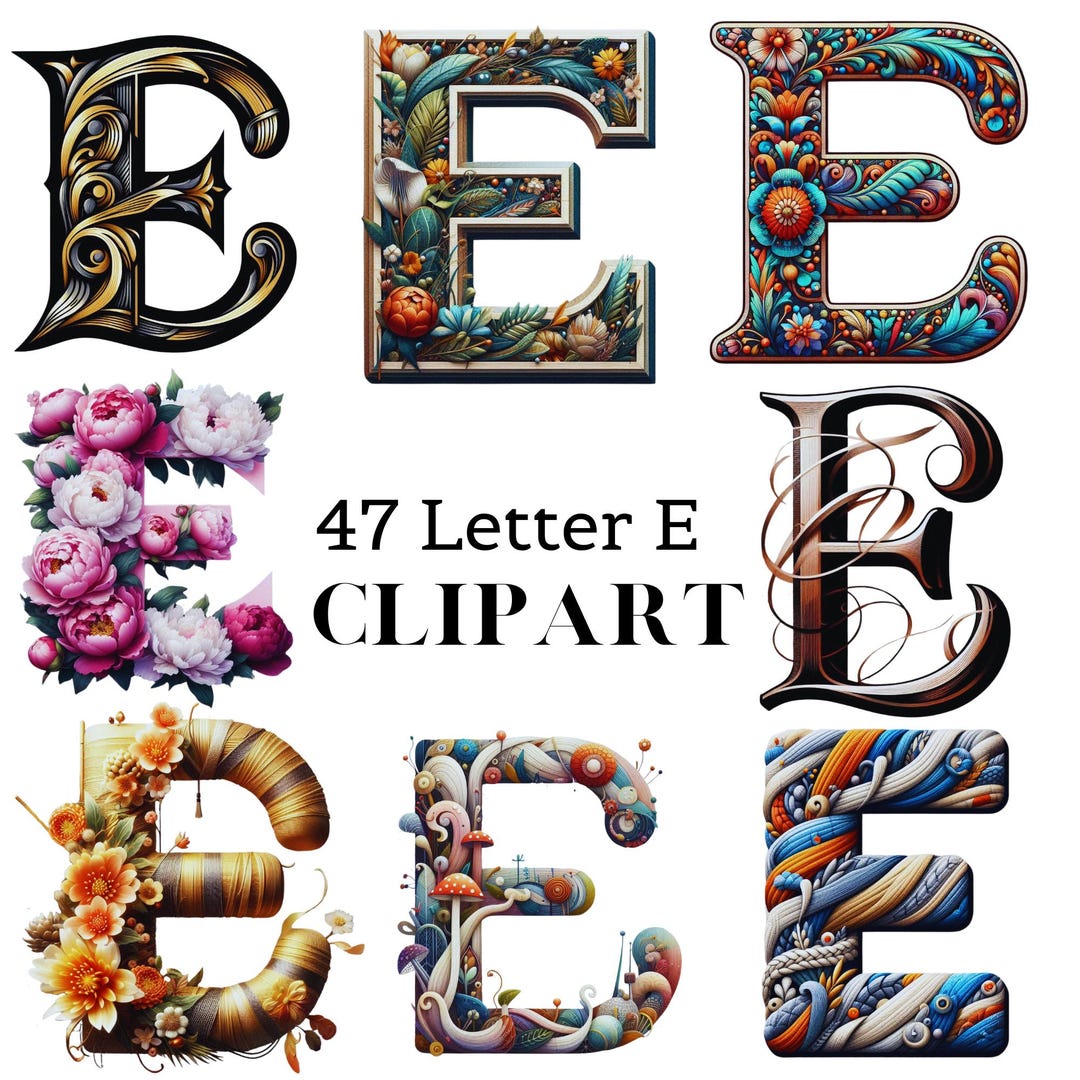 Elegant Letter E Clipart,monogram Decorative Modern Letter E, Digital ...