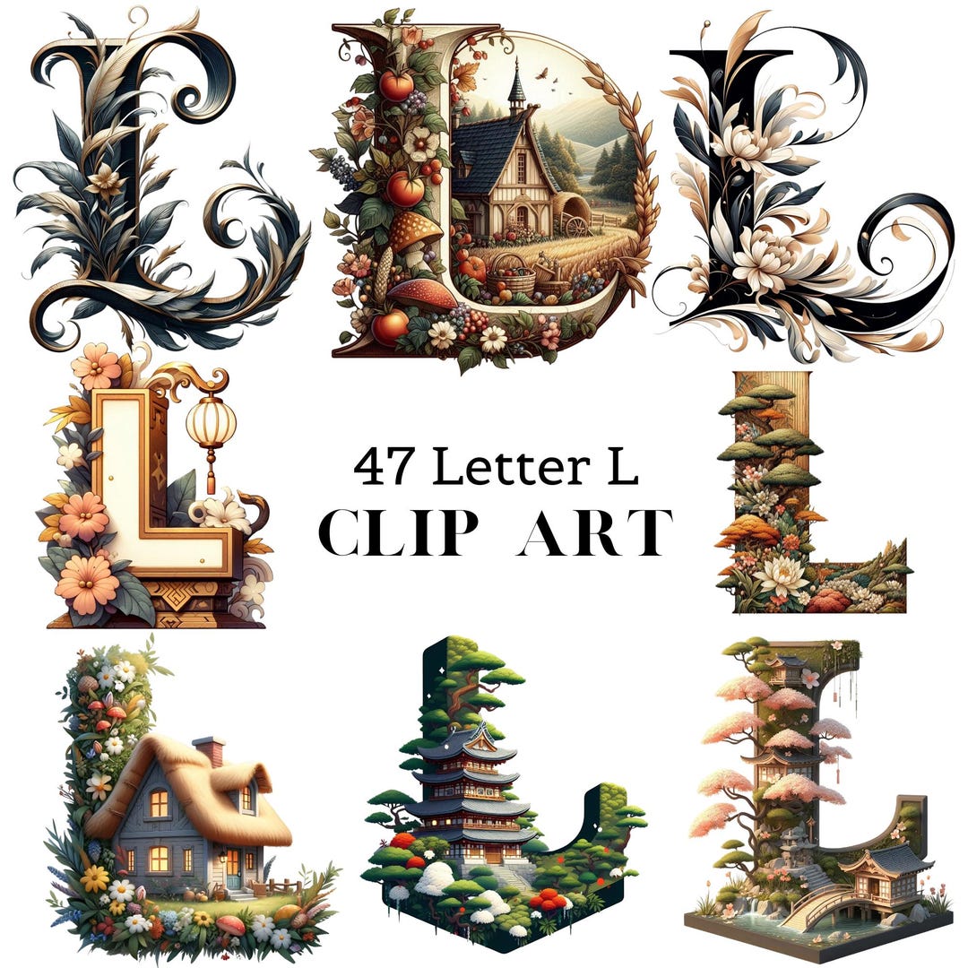 Elegant Letter L Clip Art, Letter L Printable, Decorative Letter L ...