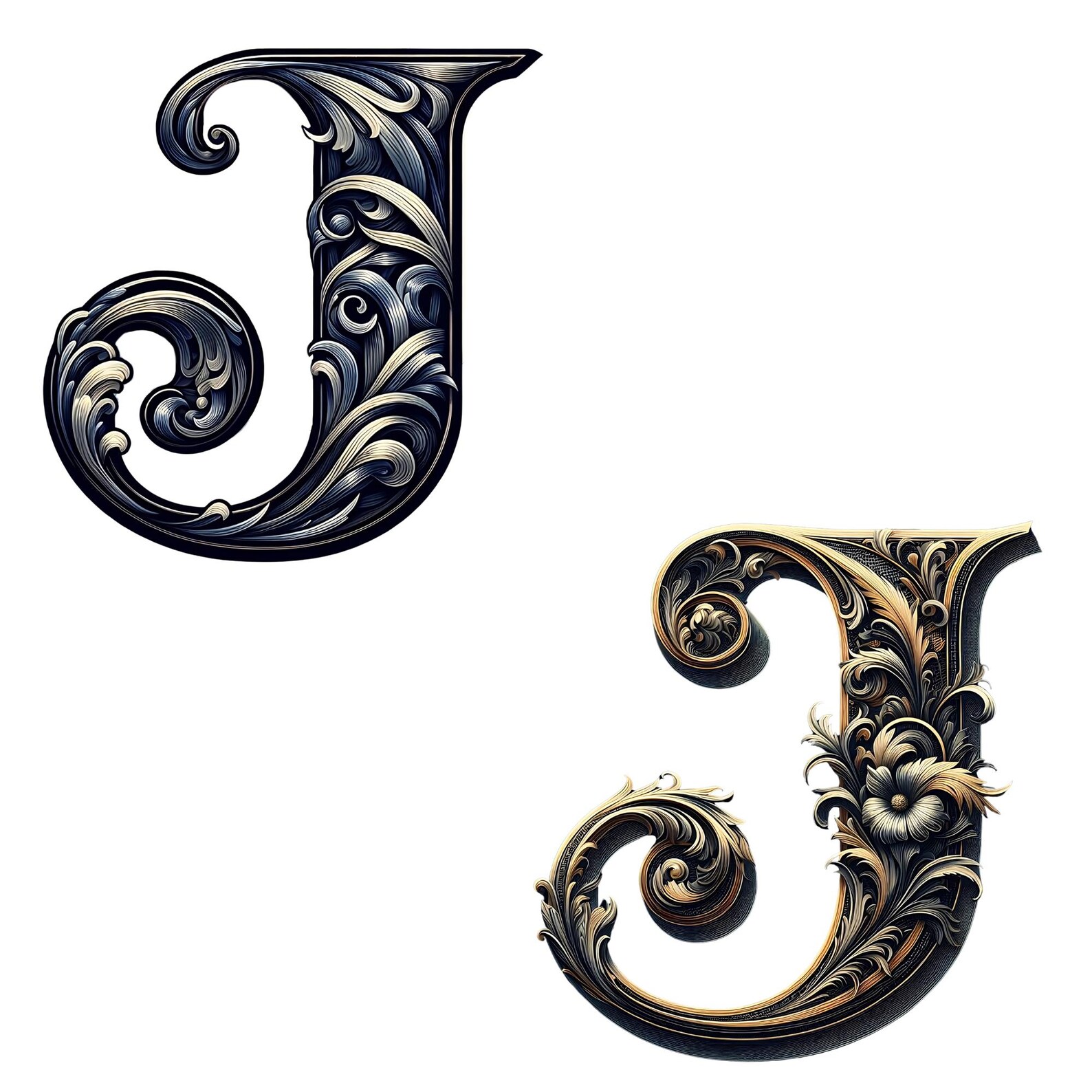 Elegant Letter J Clip Art, Letter J Printable, Decorative Letter J ...