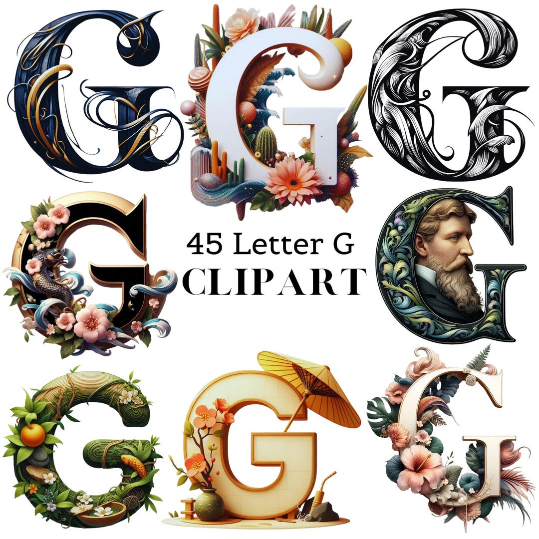 Elegant Letter G Clip Art, Letter G Printable, Decorative Letter G ...