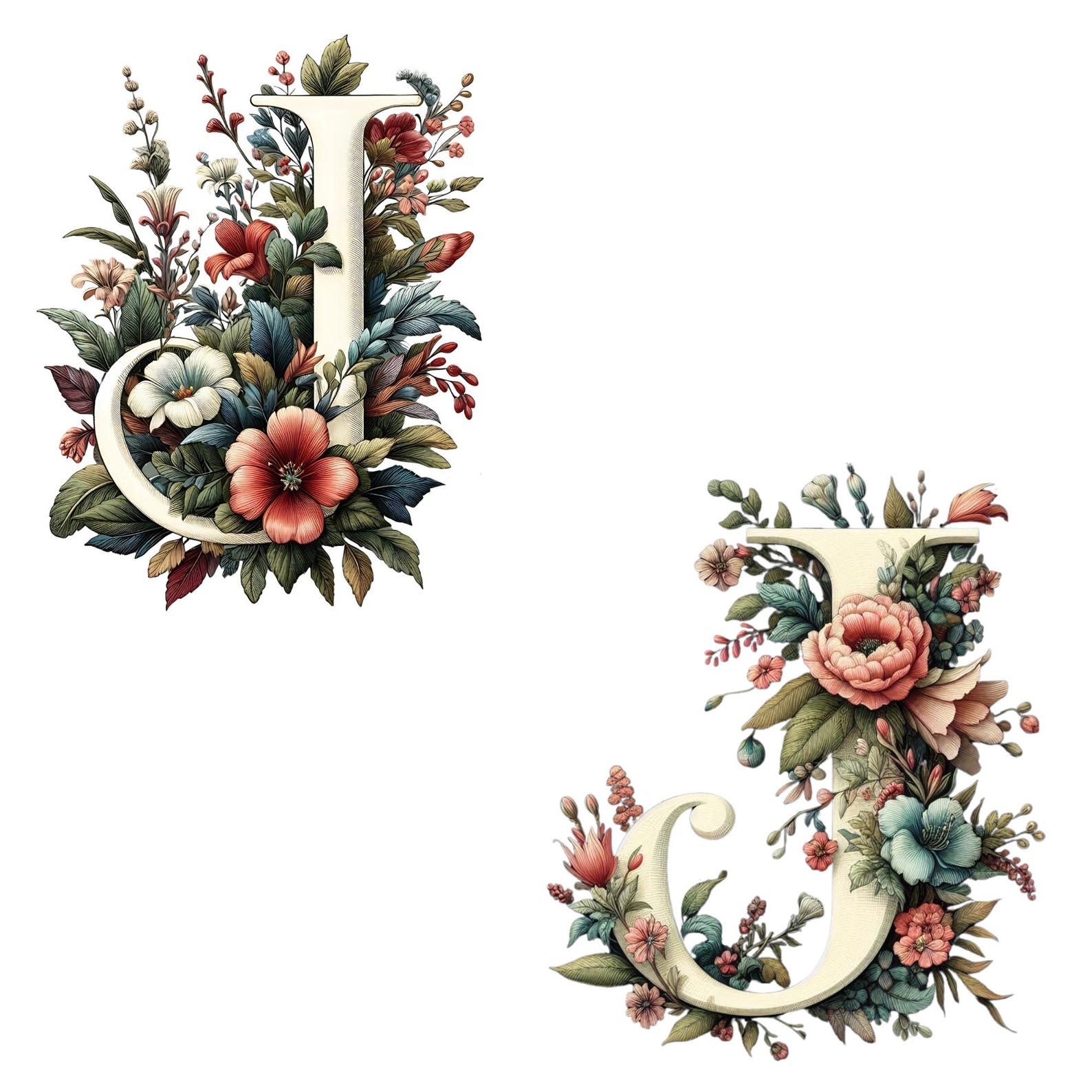 Elegant Letter J Clip Art, Letter J Printable, Decorative Letter J ...