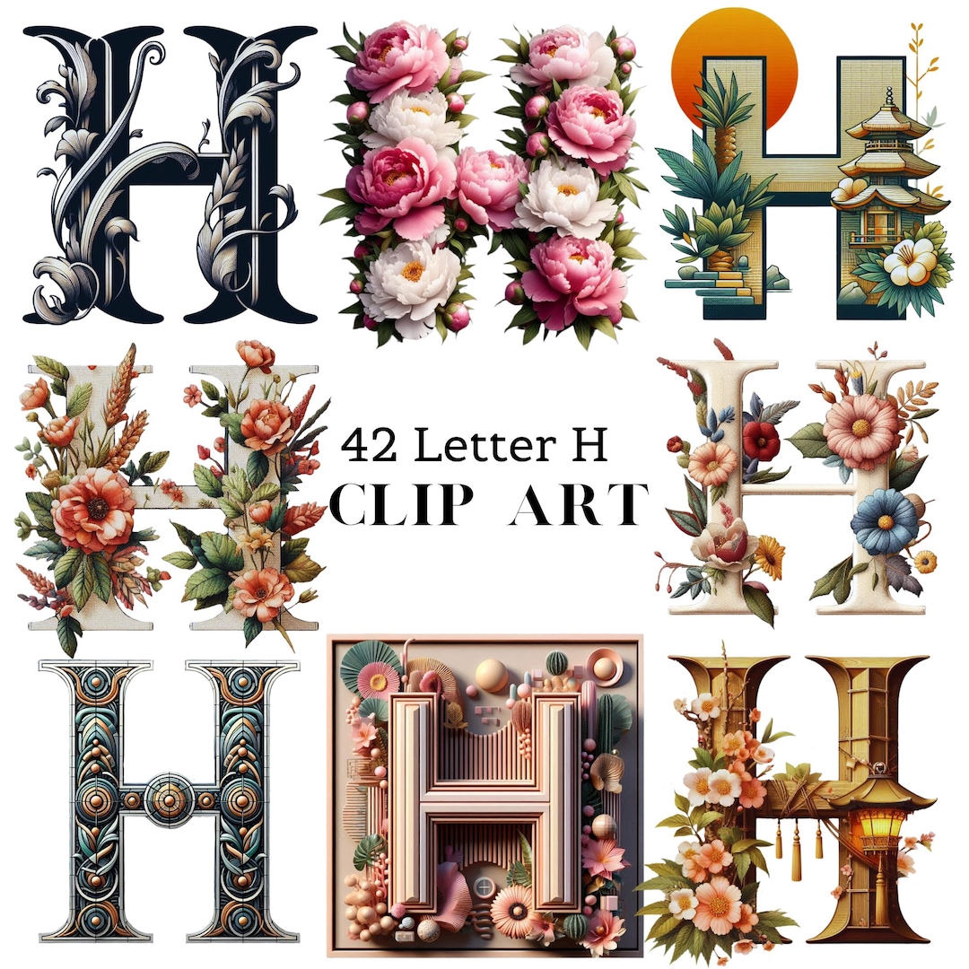 Elegant Letter H Clip Art, Letter H Printable, Decorative Letter H ...