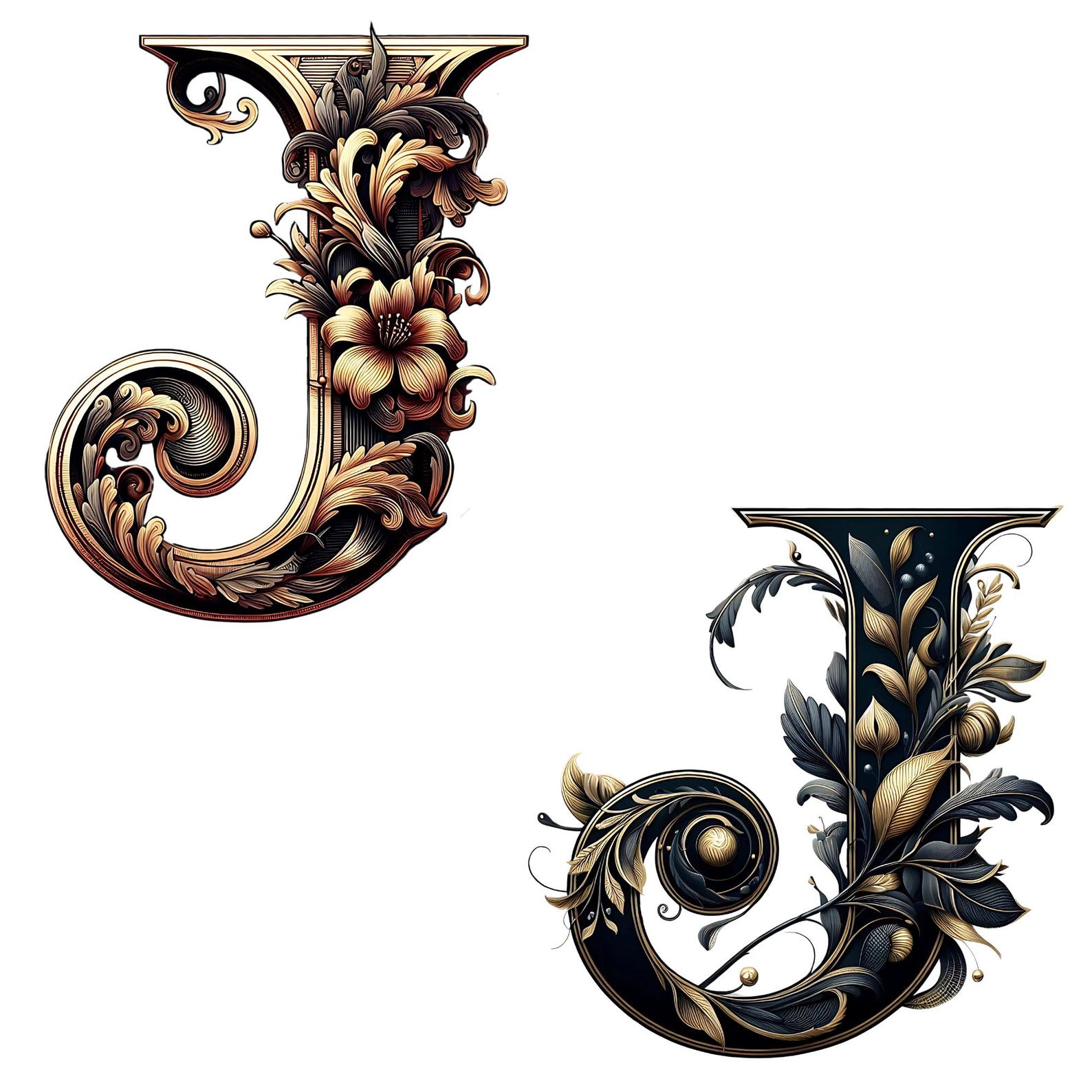 Elegant Letter J Clip Art, Letter J Printable, Decorative Letter J ...