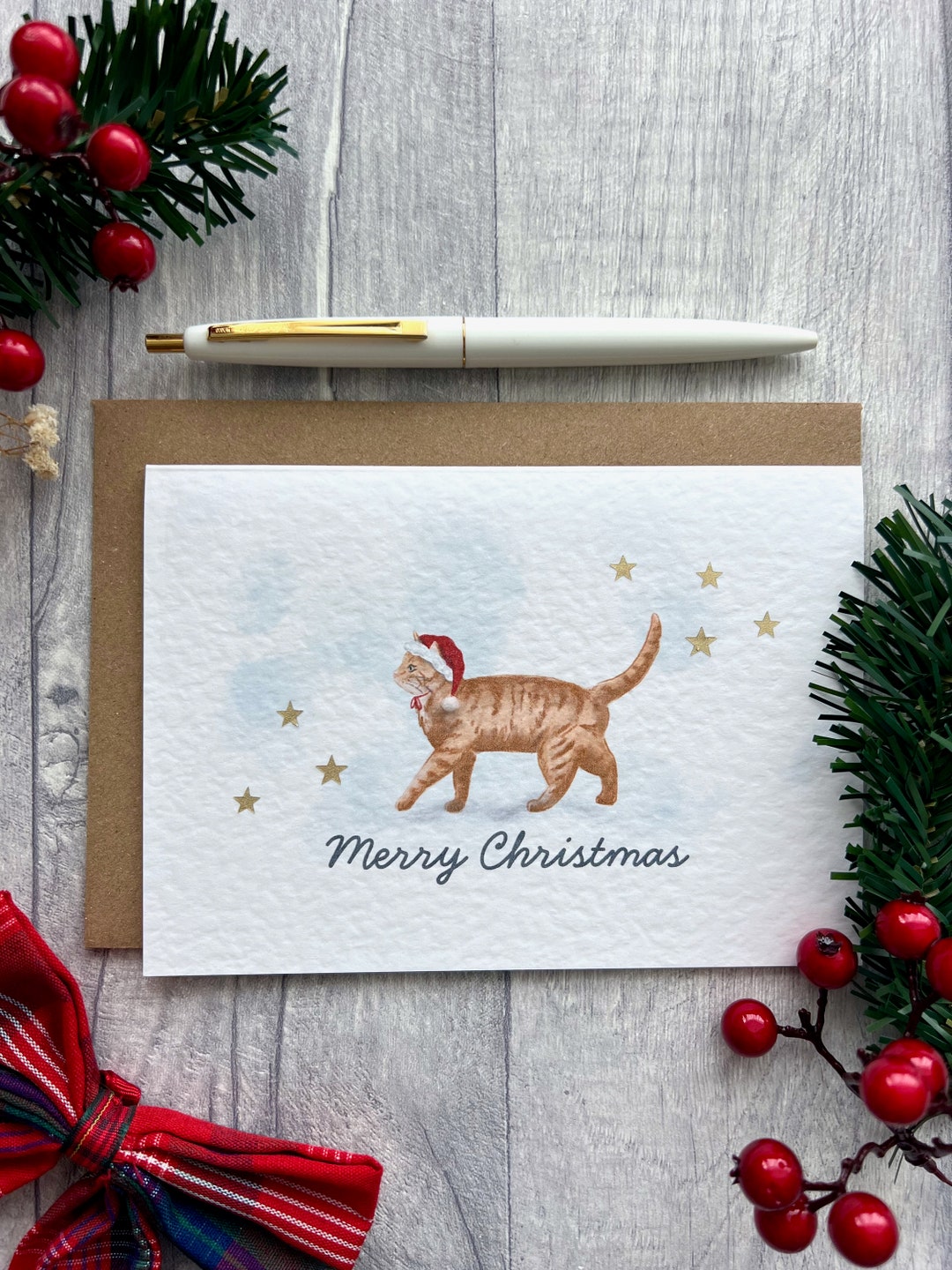 Adorable Ginger Cat Christmas Santa Hat Card, Merry Christmas ...