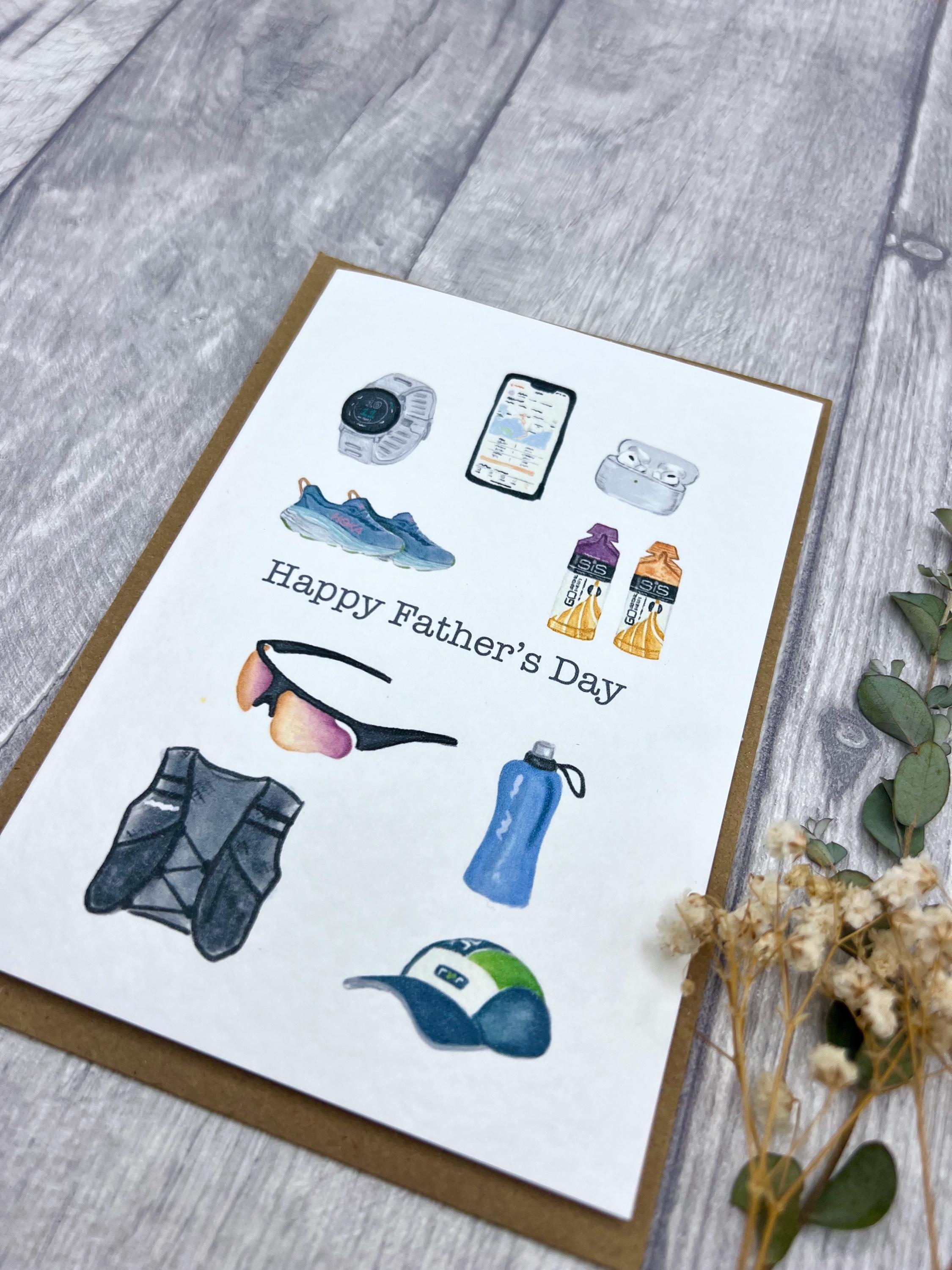 Running Father's Day Card, Marathon Running Dad Card, Watercolour ...