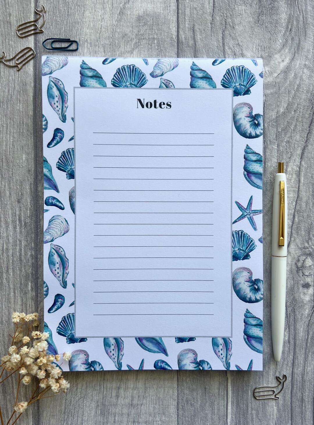 Beautiful Blue Seashell Design A5 Notepad - Coastal Inspired Shell ...