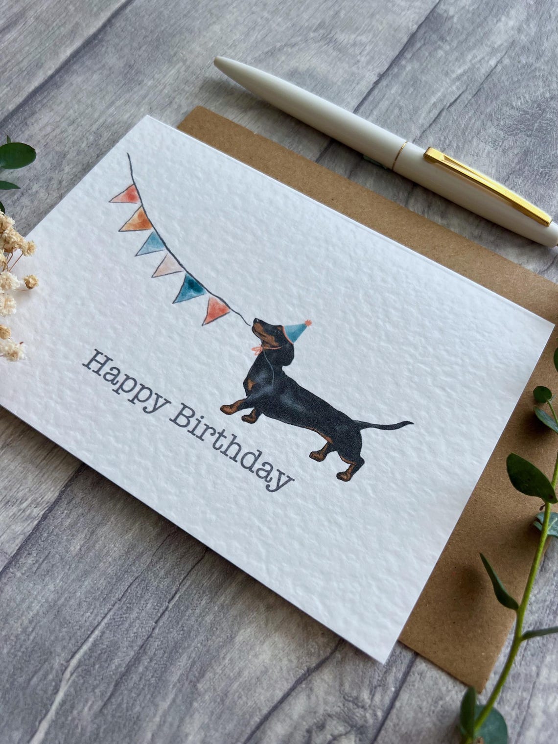 Cute Black & Tan Dachshund Birthday Card - Personalised Dog Card With ...