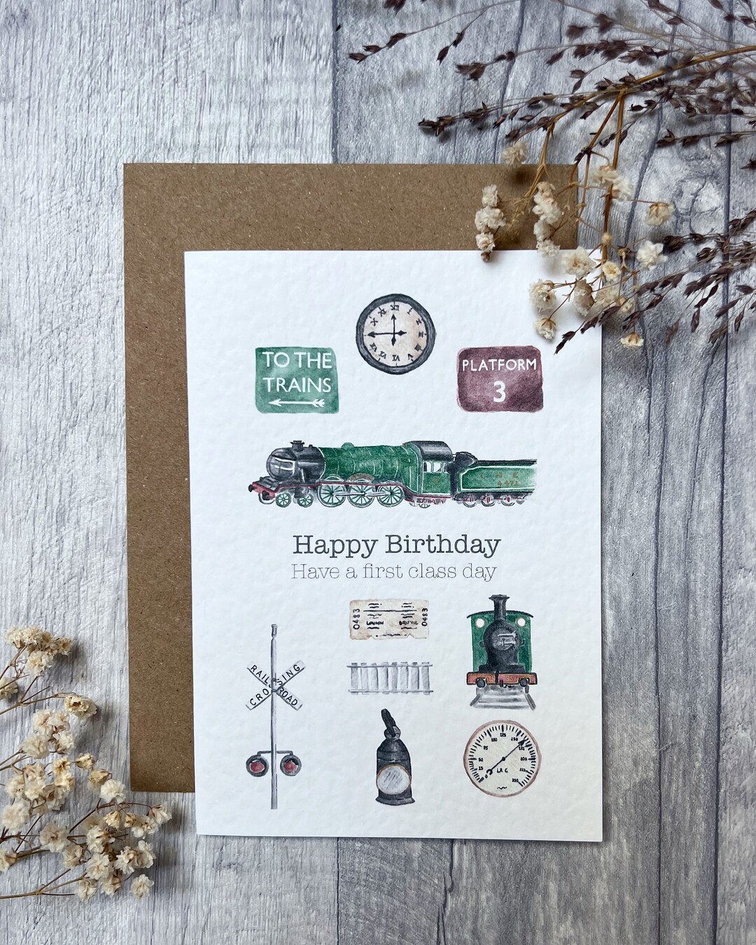 Train Birthday Card, Watercolour Train Happy Birthday Card, Flying ...