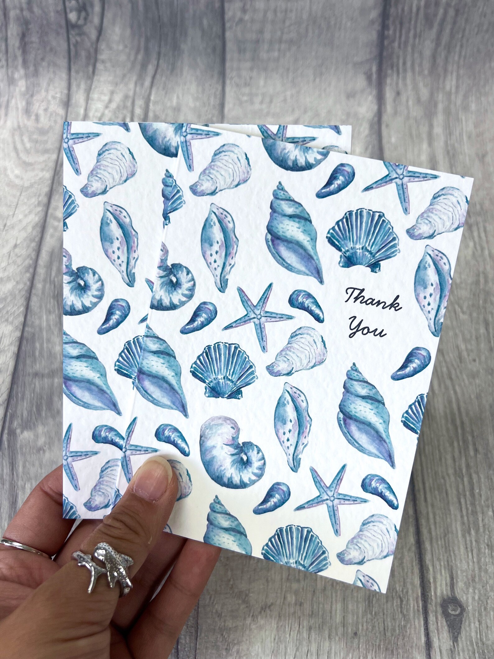 Seashell Pattern Thank You Card Beautiful Blue Watercolour Shell ...