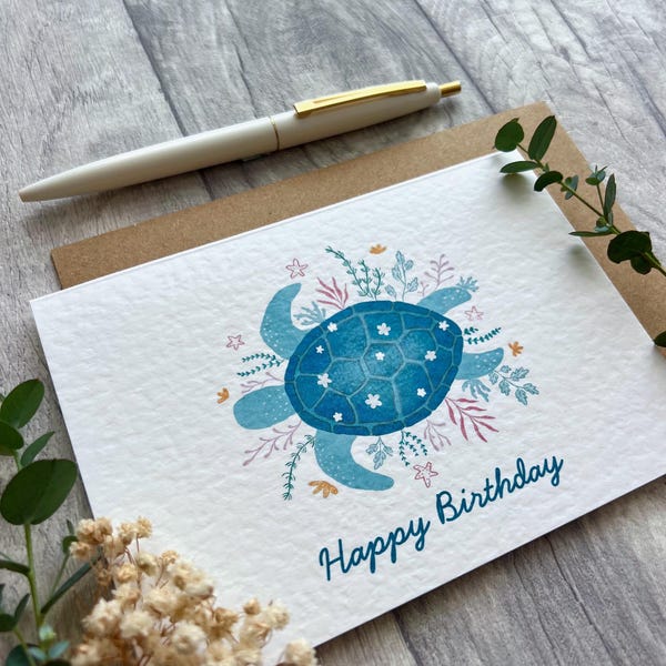 Turtle Birthday Card - Etsy