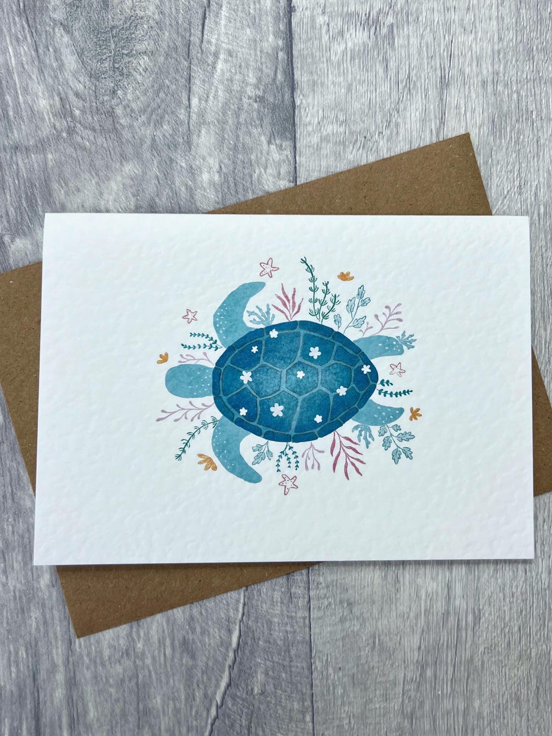 Floral Sea Turtle Greeting Card - Beautiful Turtle Blank Card, Under ...